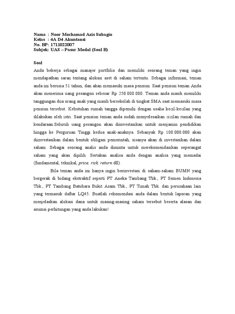 Noor Mochamad Azis Subagio-4AD4-UAS Pasar Modal | PDF