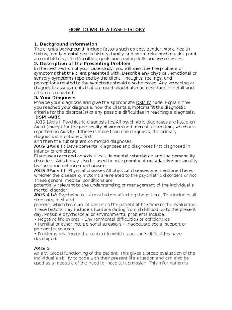 How To Write A Case History | PDF | Mental Disorder | Diagnostic And ...