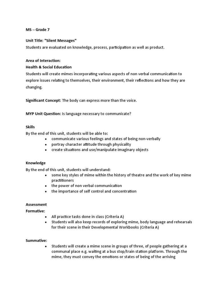 Unit Plan - Grade 7 | PDF