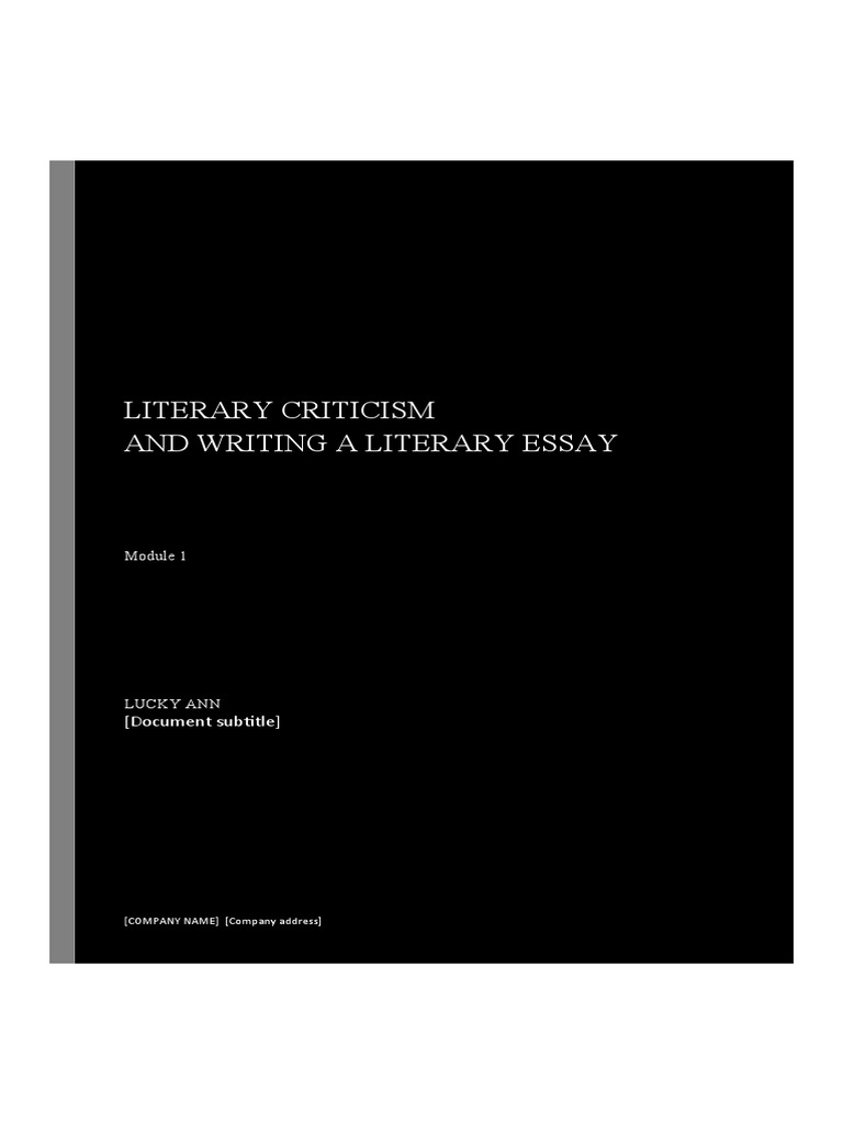 Literary Criticism and Writing A Literary Essay: (Document Subtitle ...