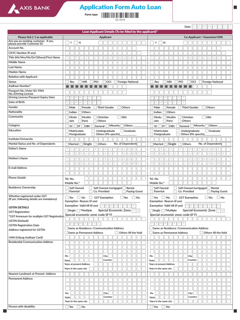 Auto Loan Application Form | PDF | Banks | Credit Card