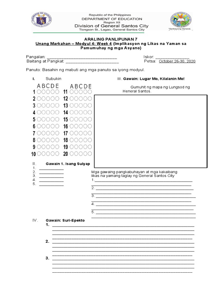 AP Answer SHEET Week 4 | PDF