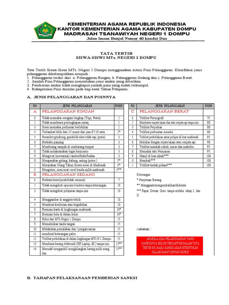 Tata Tertib Siswa MTs Negeri 1 Dompu | PDF
