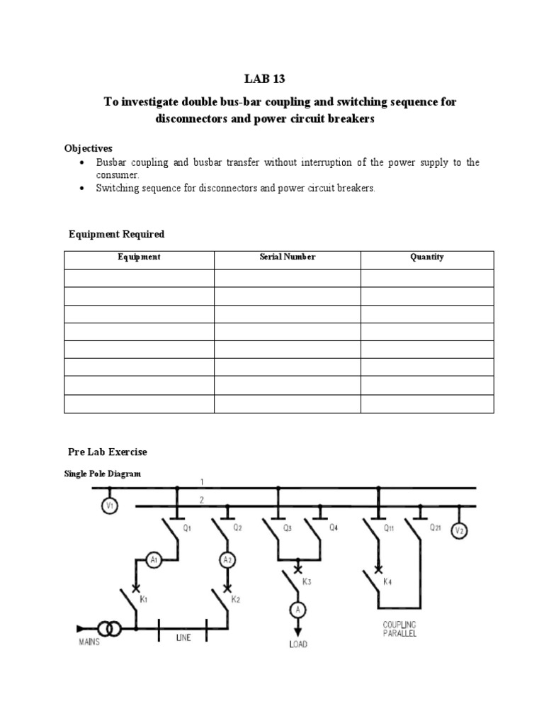 LAB 13 To Investigate Double Bus-Bar Coupling and Switching Sequence ...