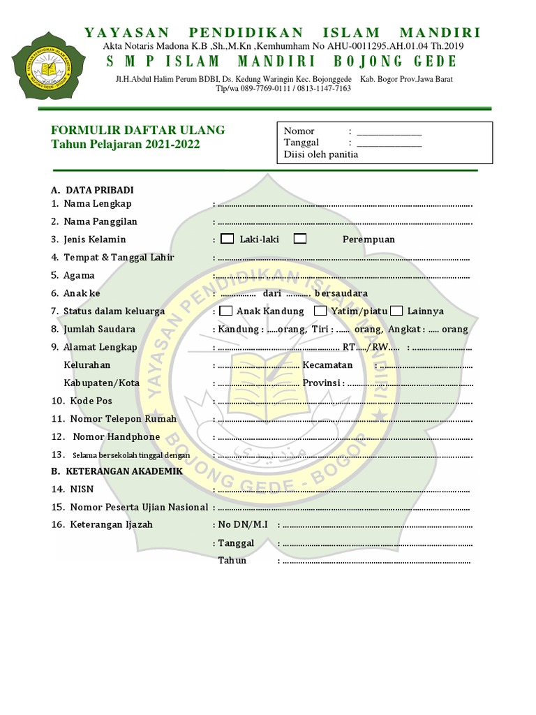 Daftar Ulang SMP | PDF | Hukum