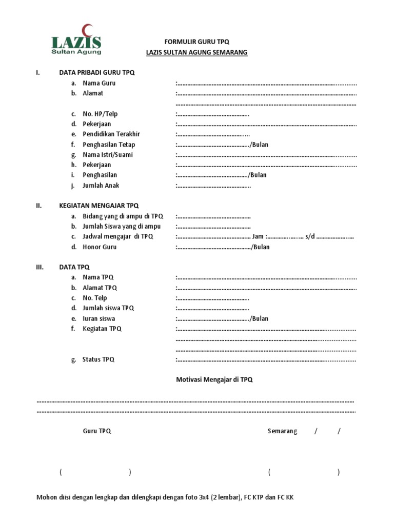 Formulir Guru TPQ | PDF
