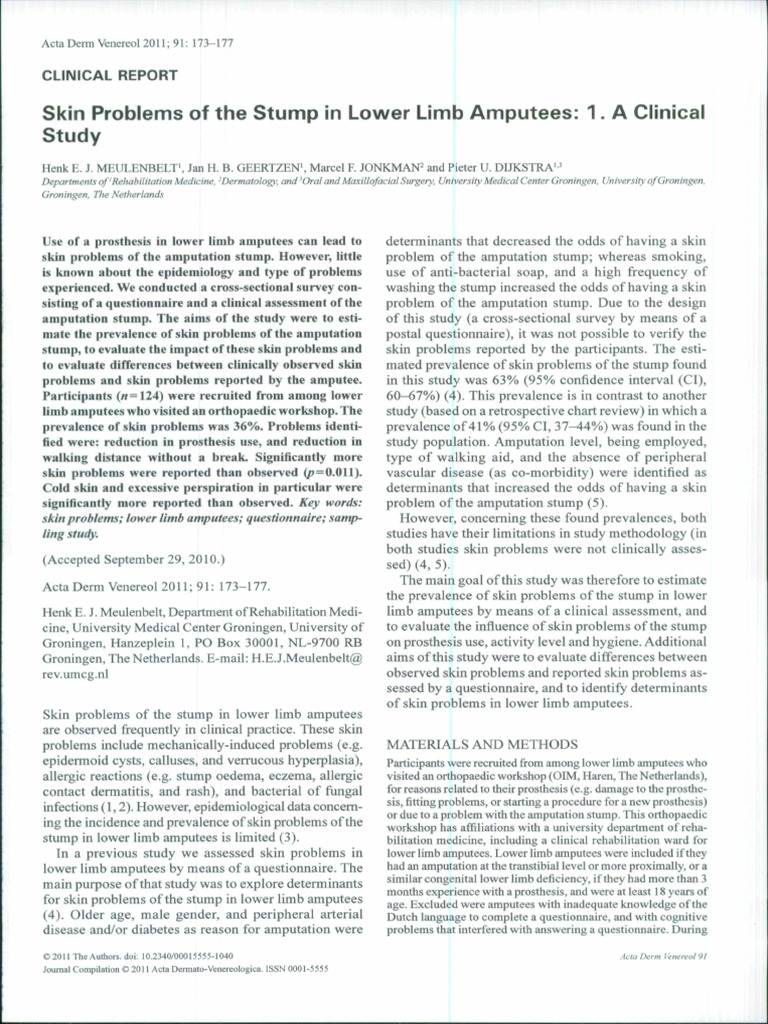 Skin Problems of The Stump in Lower Limb Amputees: 1 - A Clinical Study ...
