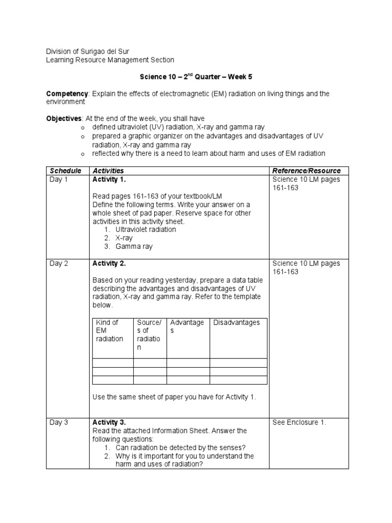 Sample LAS Grade 10 Science | PDF | Electromagnetic Spectrum ...