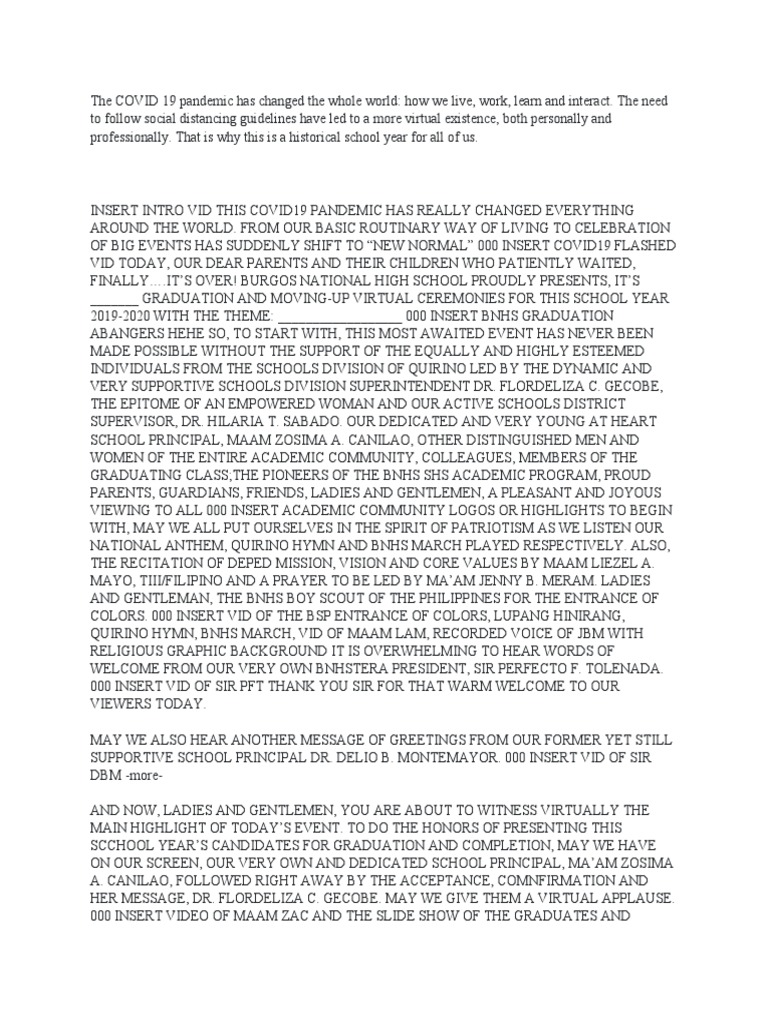 Graduation Emcee Script 2020-2021 | PDF