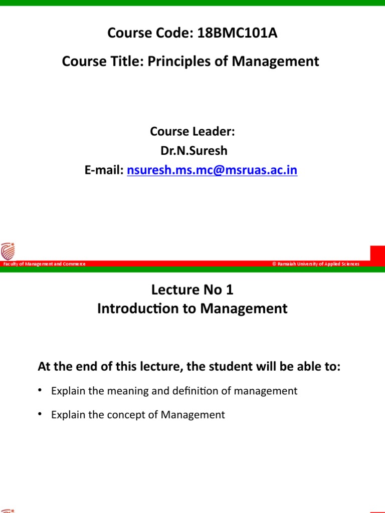 Course Code: 18BMC101A Course Title: Principles of Management | PDF ...