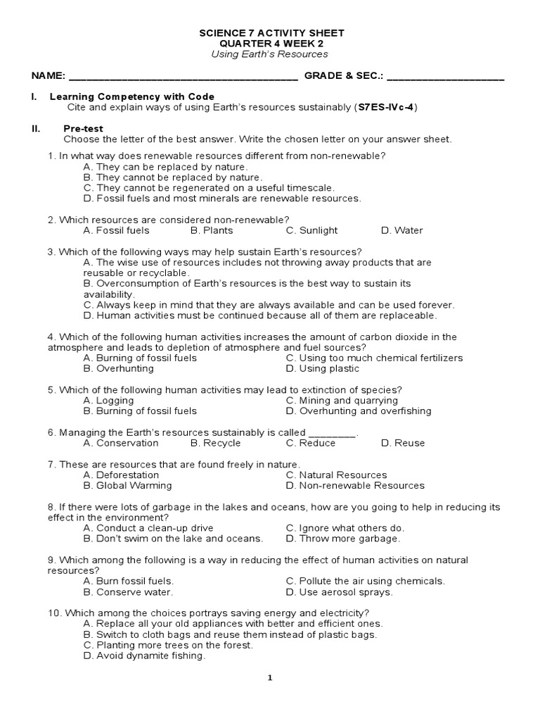 Science 7 Activity Sheets q4 Week2 | PDF | Human Impact On The ...