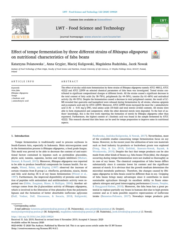 Effect of Tempe Fermentation by Three Different Strains of Rhizopus ...