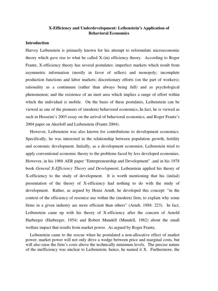 Leibenstein's X-Efficiency in Development | PDF | Economics ...