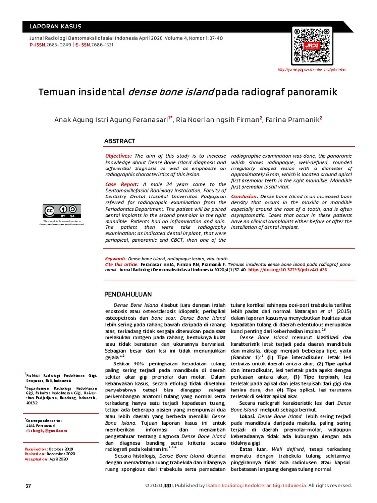 Dense Bone Island: Temuan Insidental Pada Radiograf Panoramik | PDF ...
