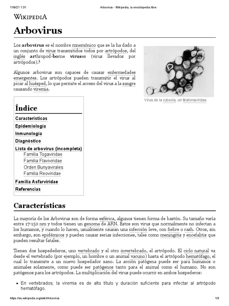 Arbovirus - Wikipedia, La Enciclopedia Libre | PDF | Especialidades ...