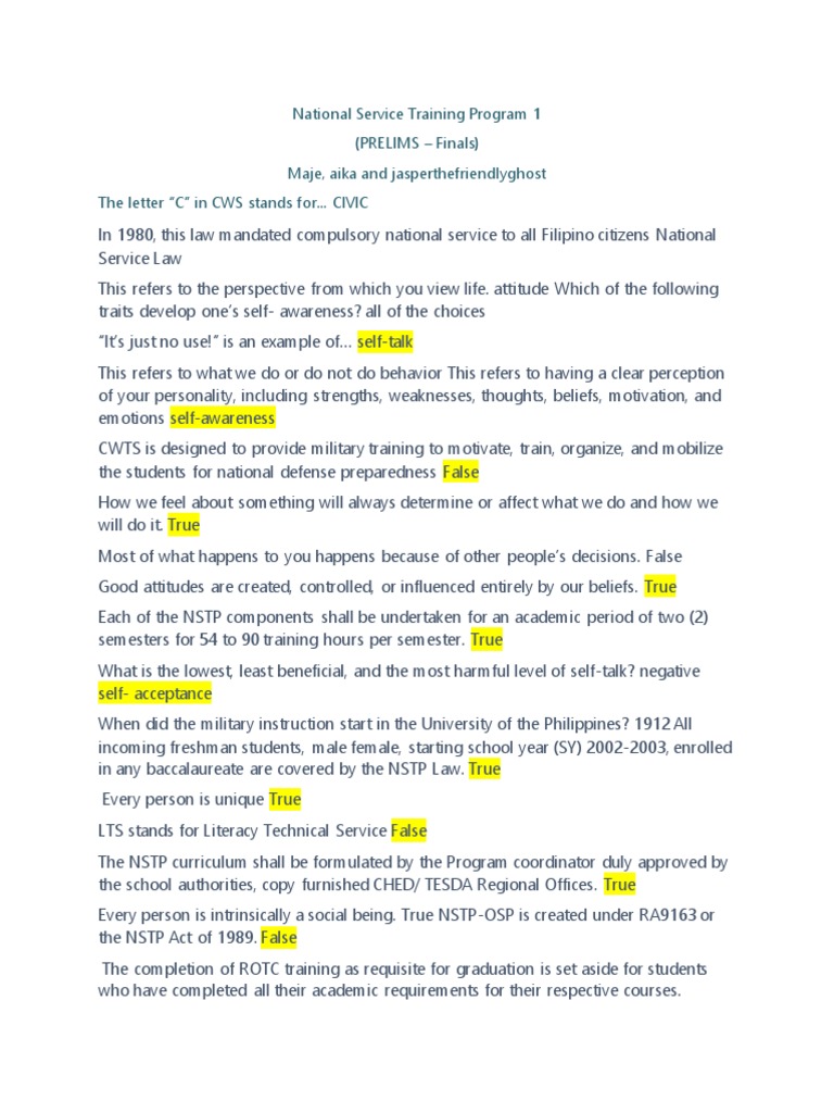 National Service Training Program 1PMF COMPLETE | PDF | Leadership ...