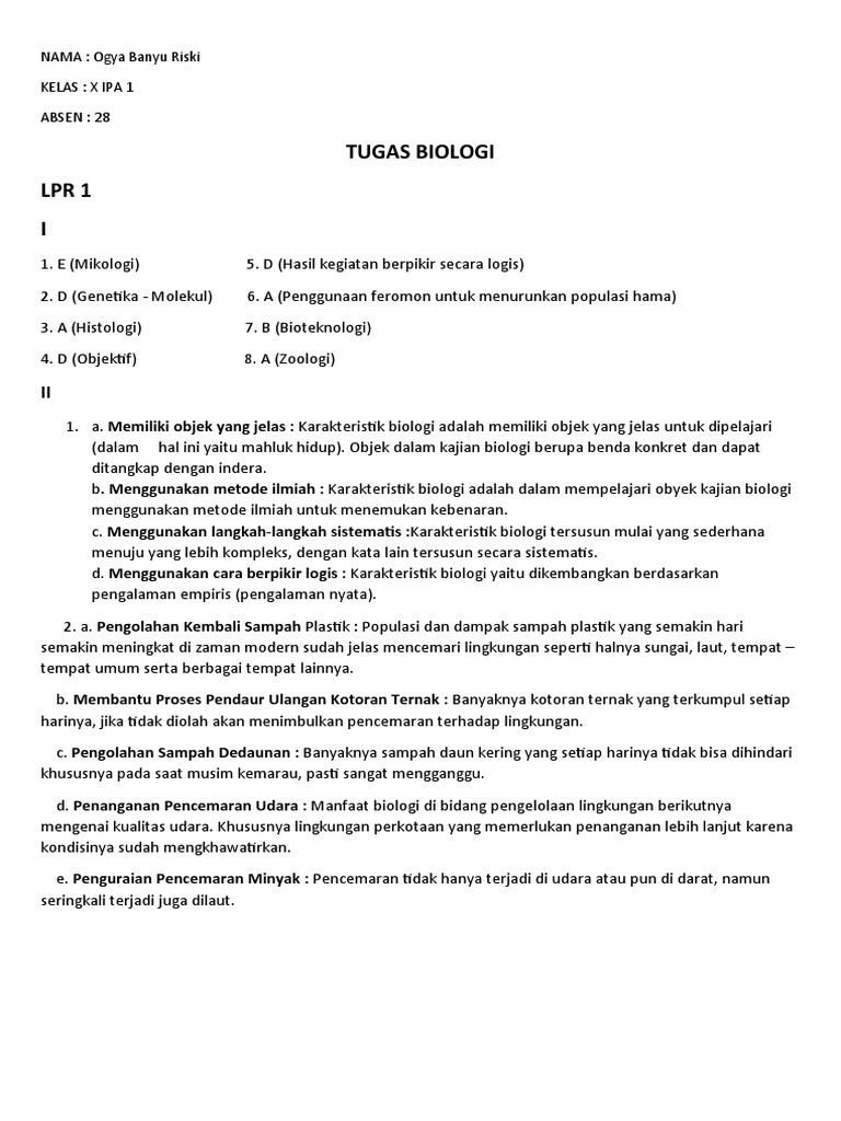 Tugas Biologi: Karakteristik dan Penelitian | PDF