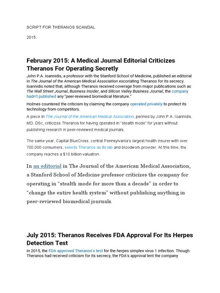 2015 - Theranos | PDF | Food And Drug Administration | Medical Device