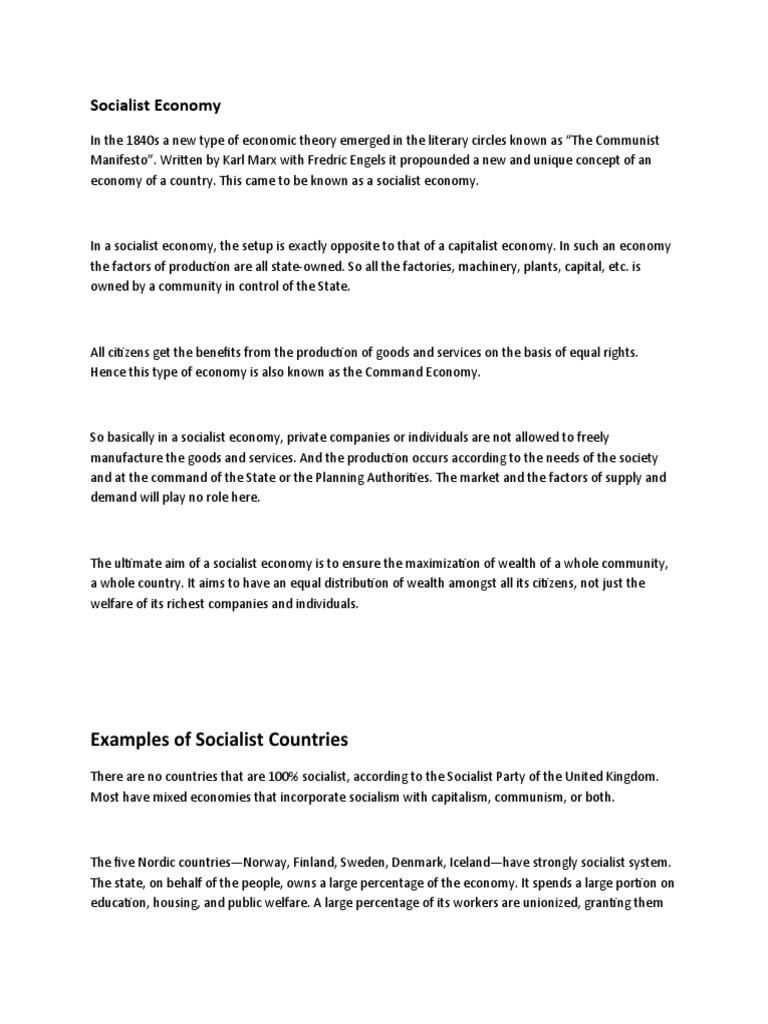 Socialist Economy: Examples of Socialist Countries | Download Free PDF ...
