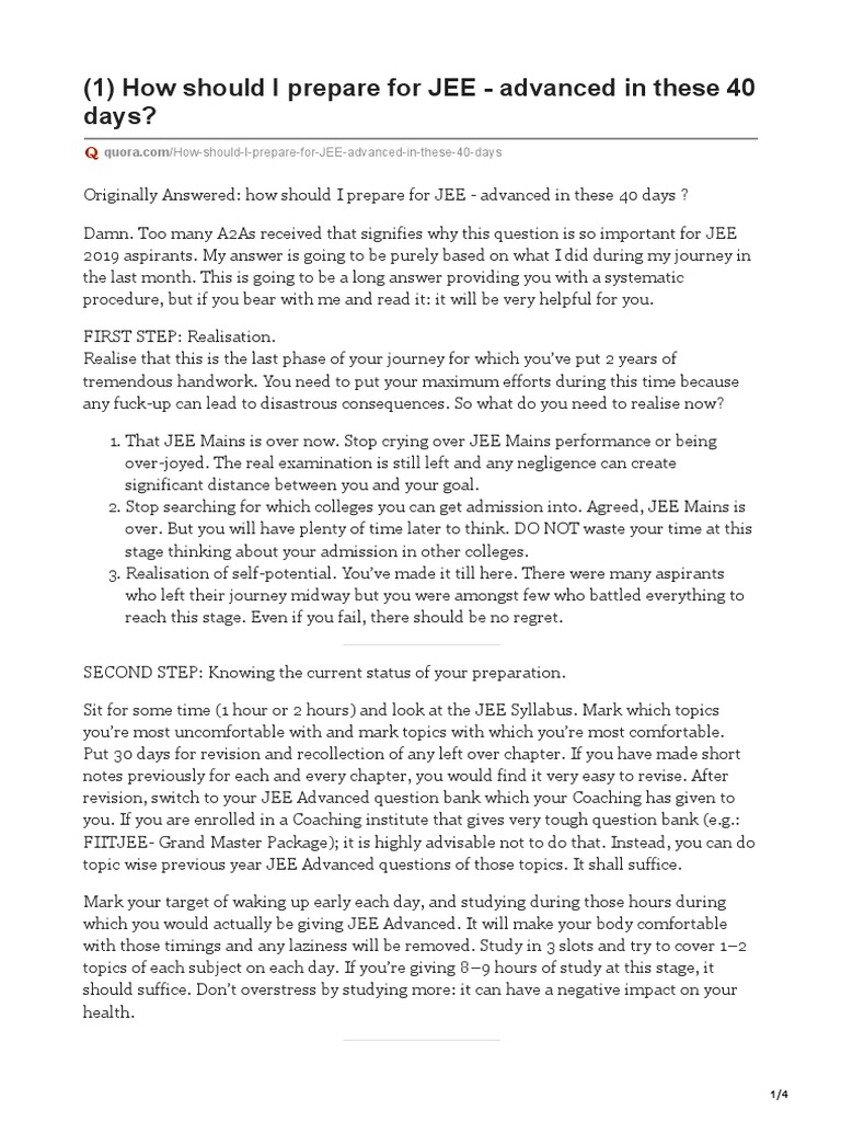 JEE Advanced Prep: 40-Day Strategy | PDF | Self-Improvement