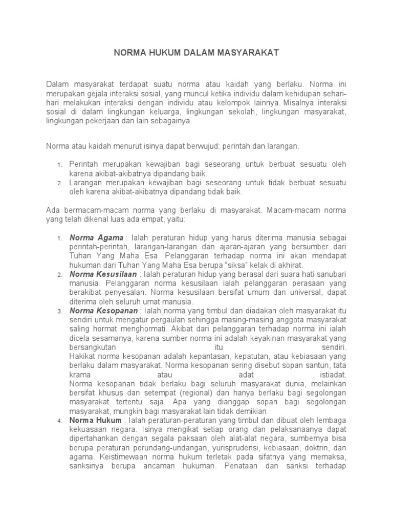 Norma Hukum Dalam Masyarakat PKN | PDF