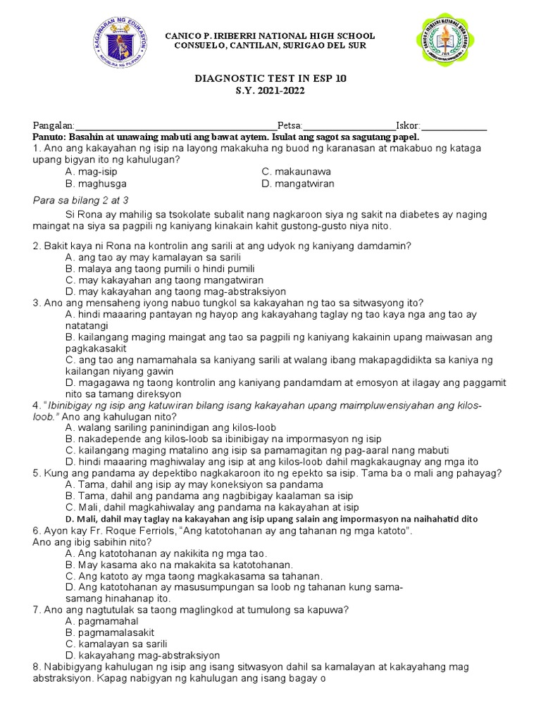 Diagnostic Test ESP 10 | PDF