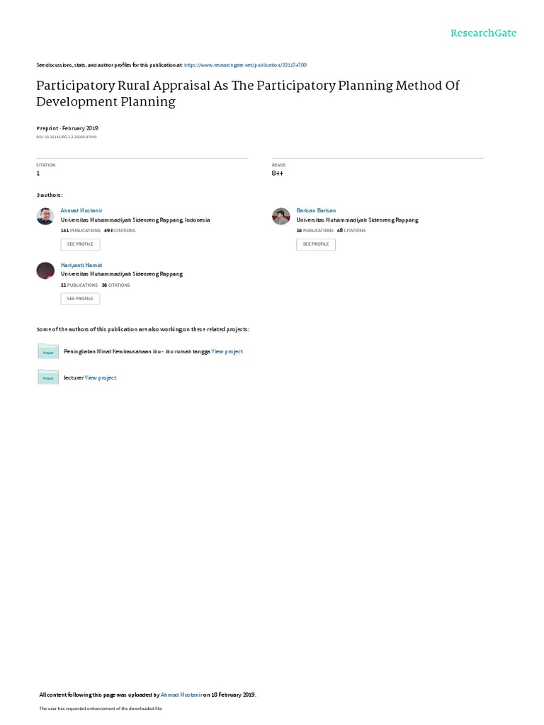 Participatory Rural Appraisal As The Participatory Planning Method of ...