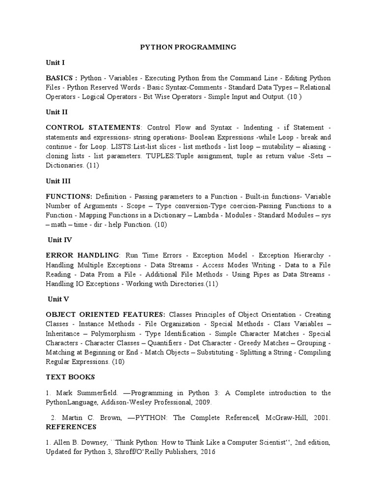 PYTHON PROGRAMMING - Syllabus | PDF | Parameter (Computer Programming) | Control Flow