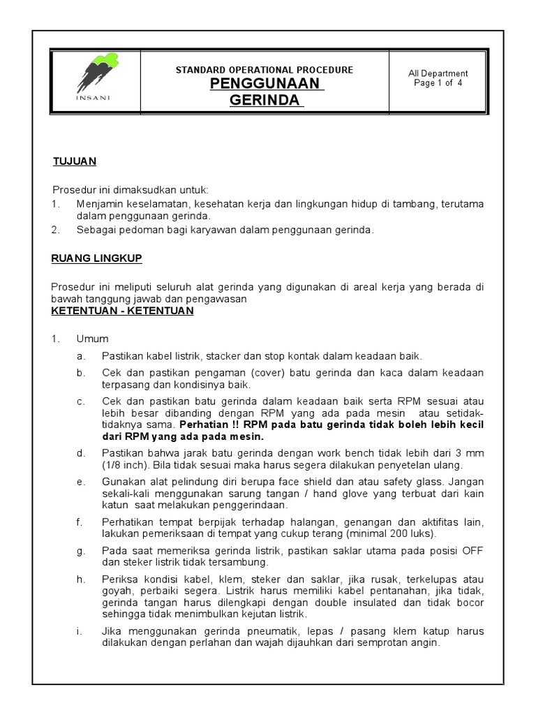 SOP Penggunaan Gerinda Duduk | PDF