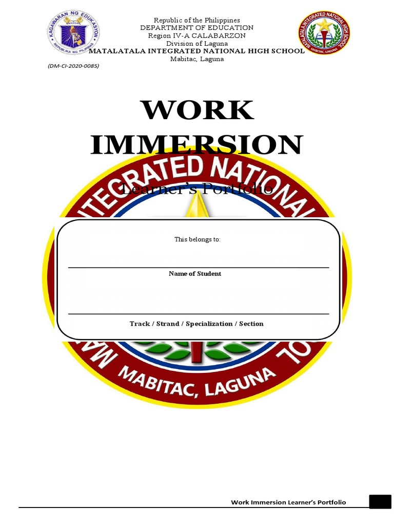 Work Immersion Portfolio HUMSS | PDF | Curriculum | Physical Education
