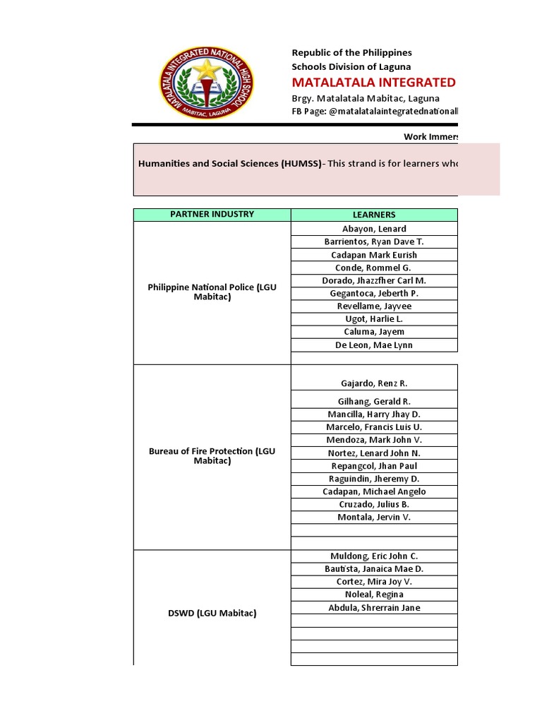 Work Immersion Course Pref - MATINHS - FrankTronco | PDF
