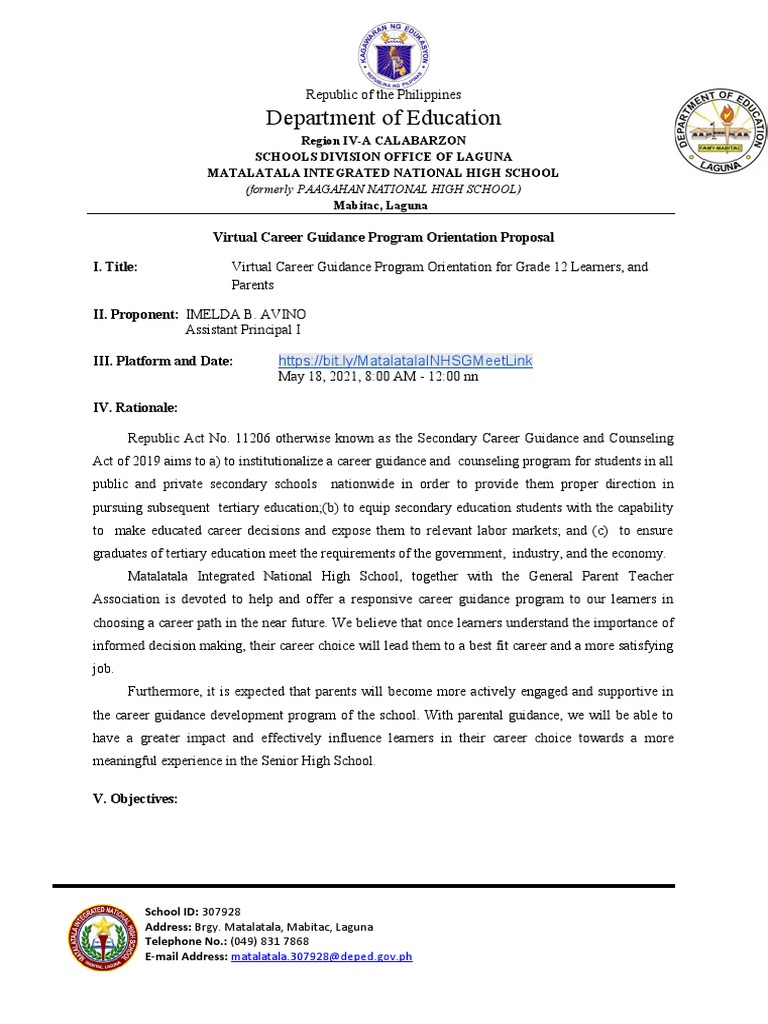 Department of Education: Virtual Career Guidance Program Orientation ...