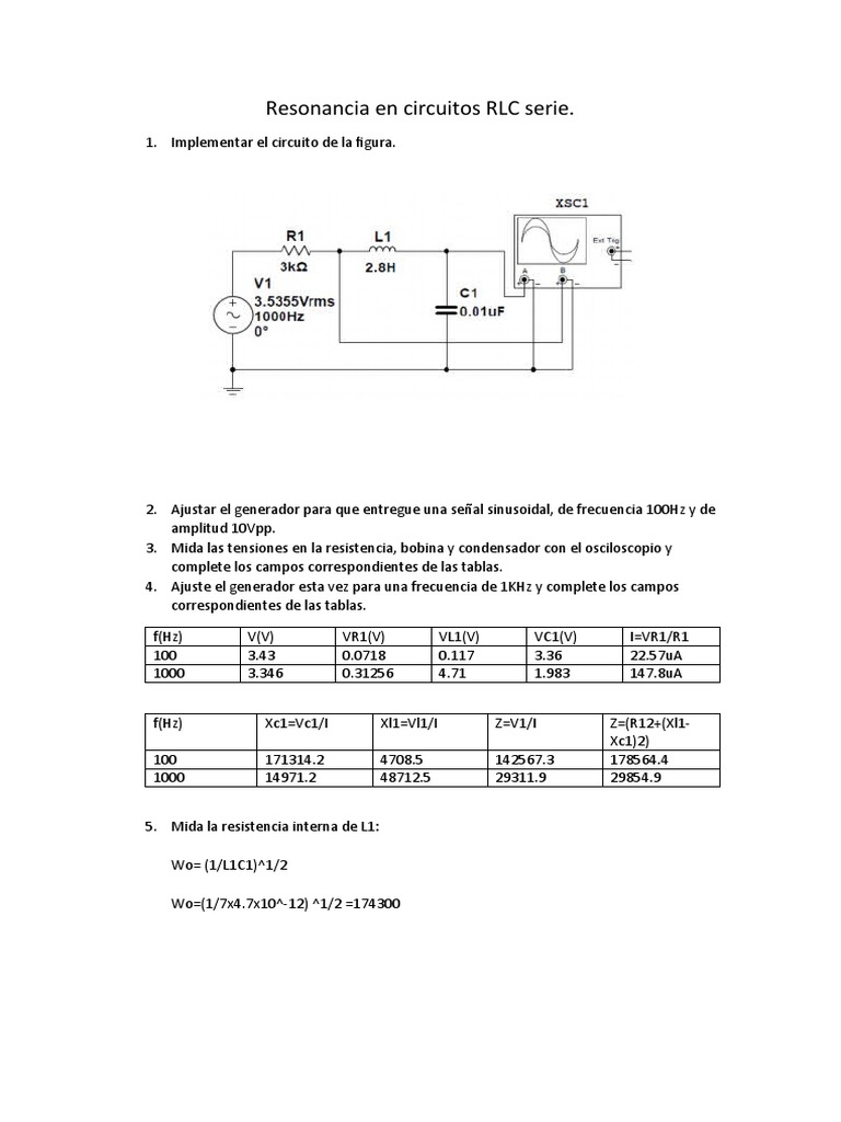 Resonancia en Circuitos RLC Serie | PDF | Resonancia | Resistencia Eléctrica y Conductancia