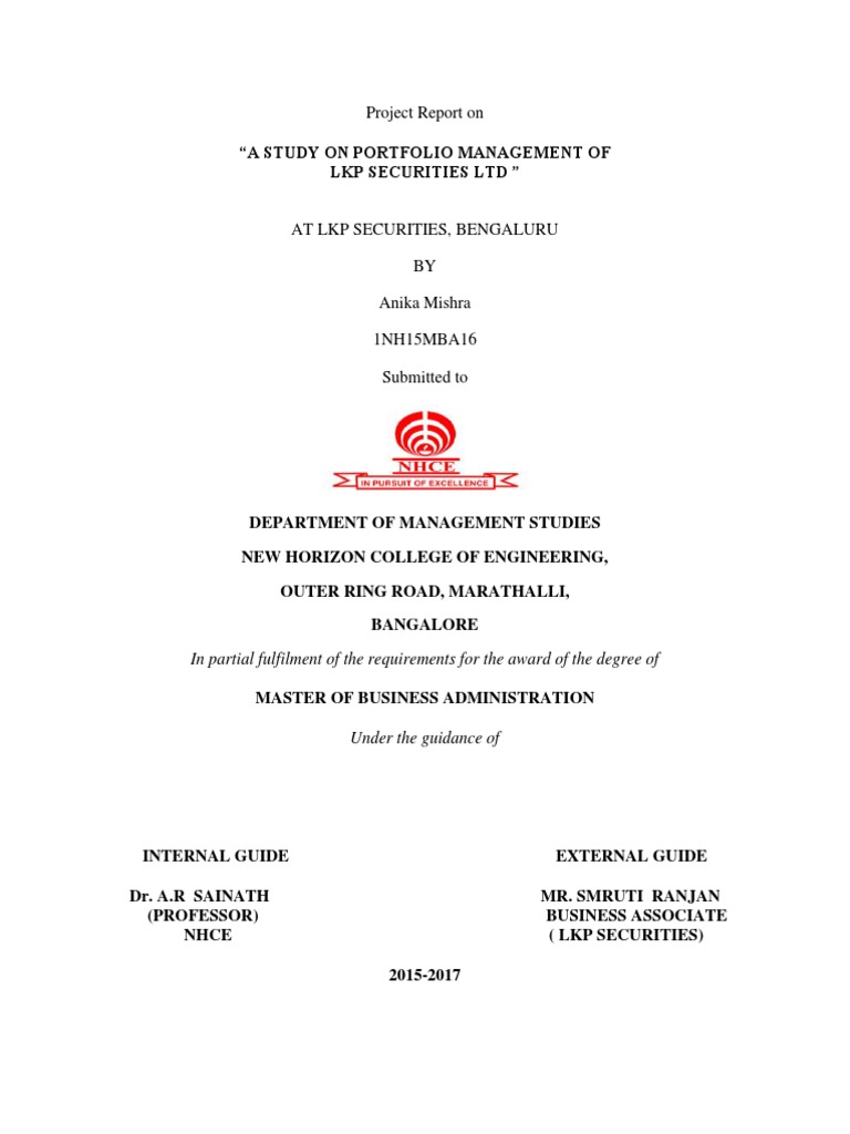 Project Report On: in Partial Fulfilment of The Requirements For The ...