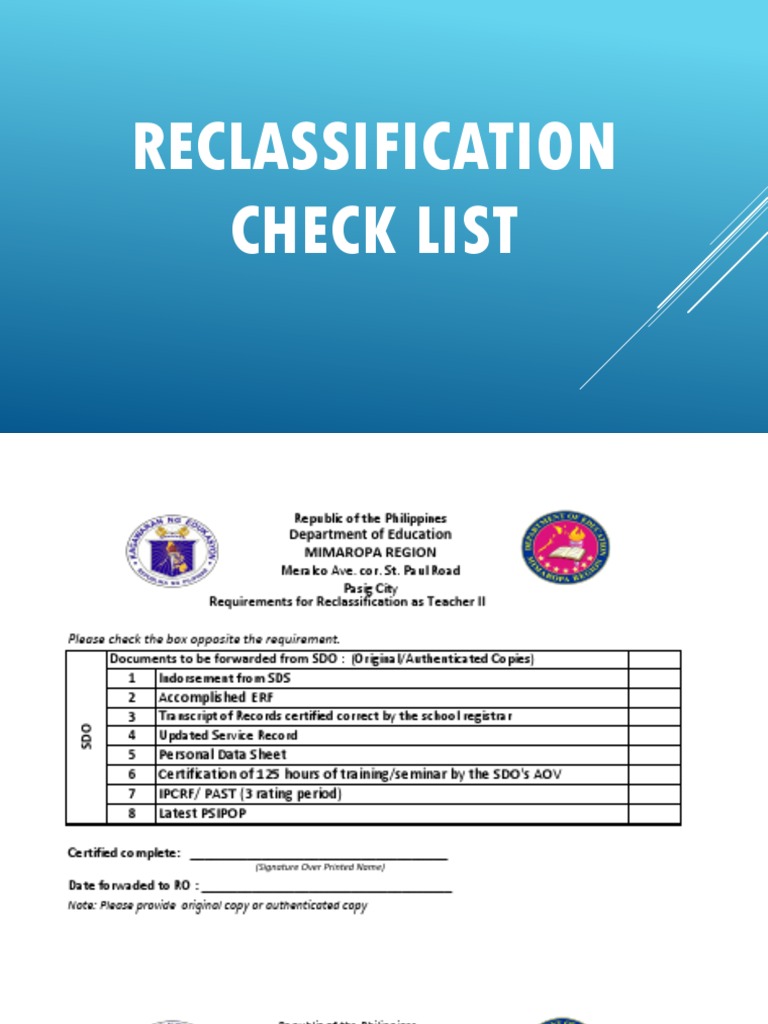 Reclassification Check List | PDF