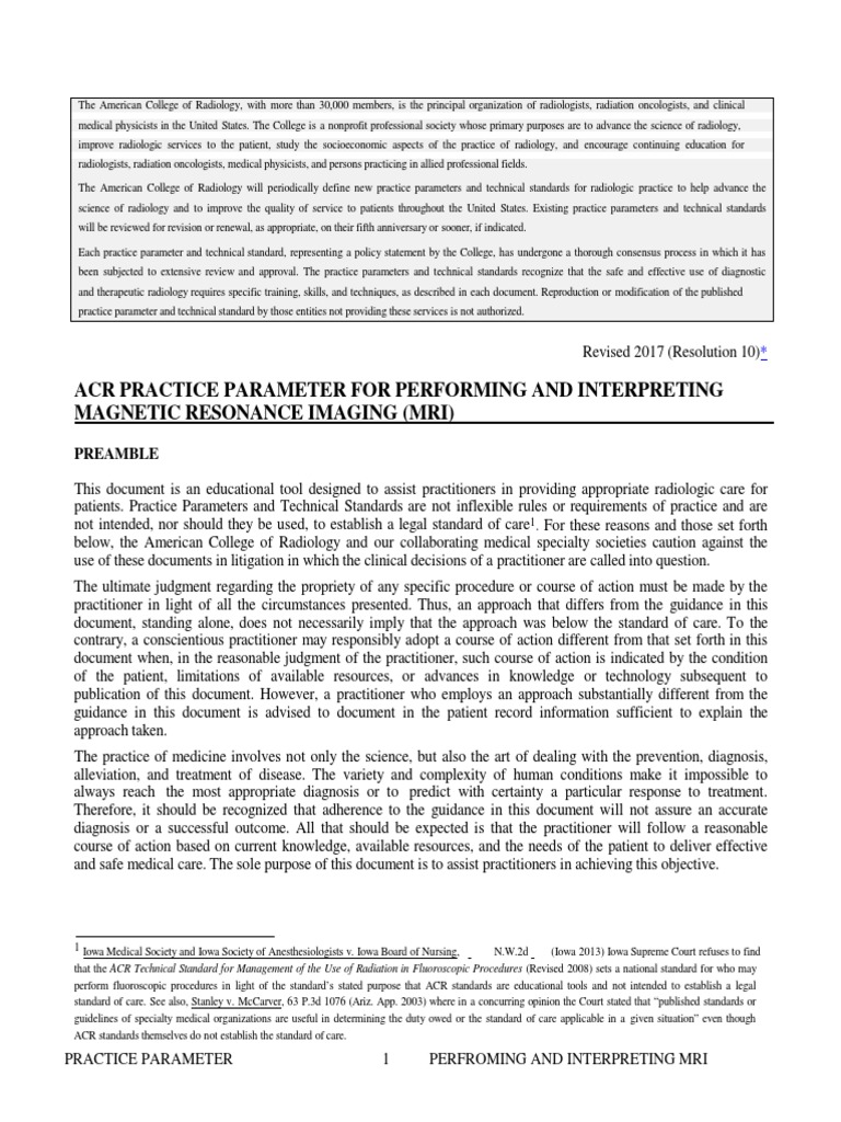 Acr Practice Parameter For Mri | Download Free PDF | Radiology ...