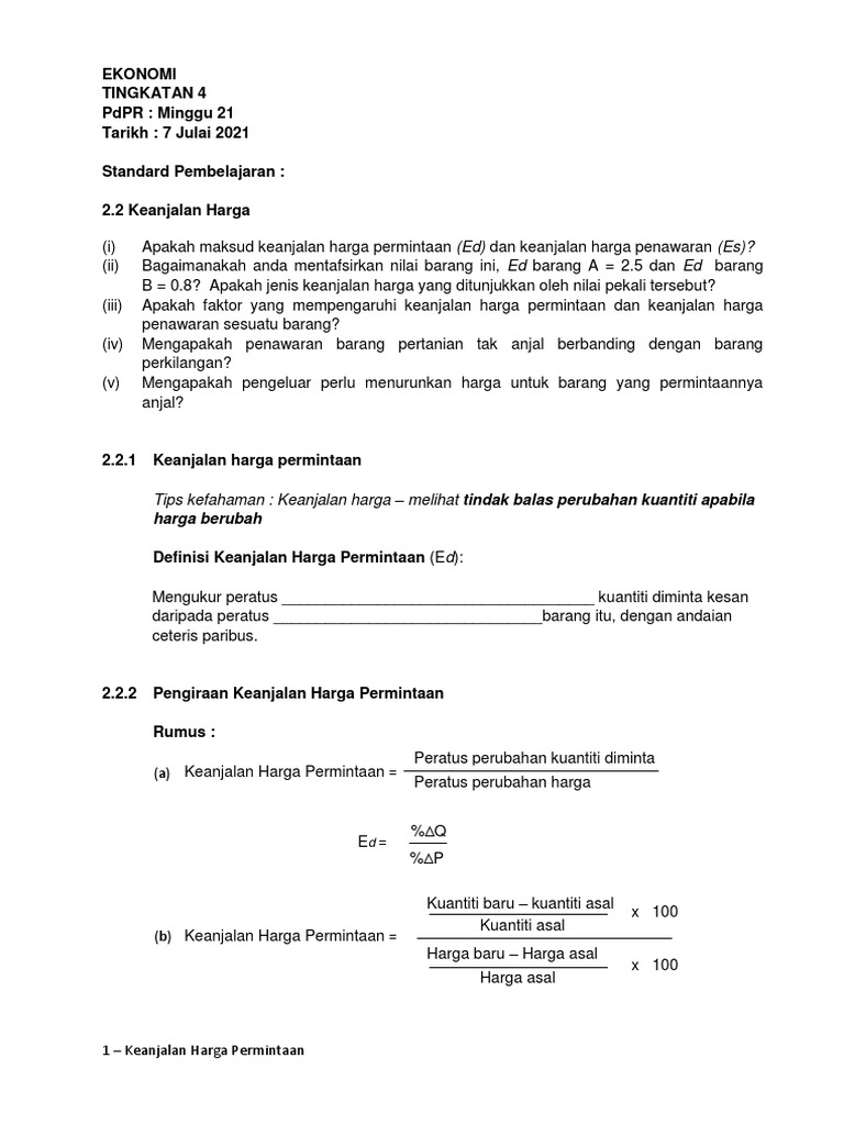 Keanjalan Harga Permintaan (7 Julai 2021) | PDF