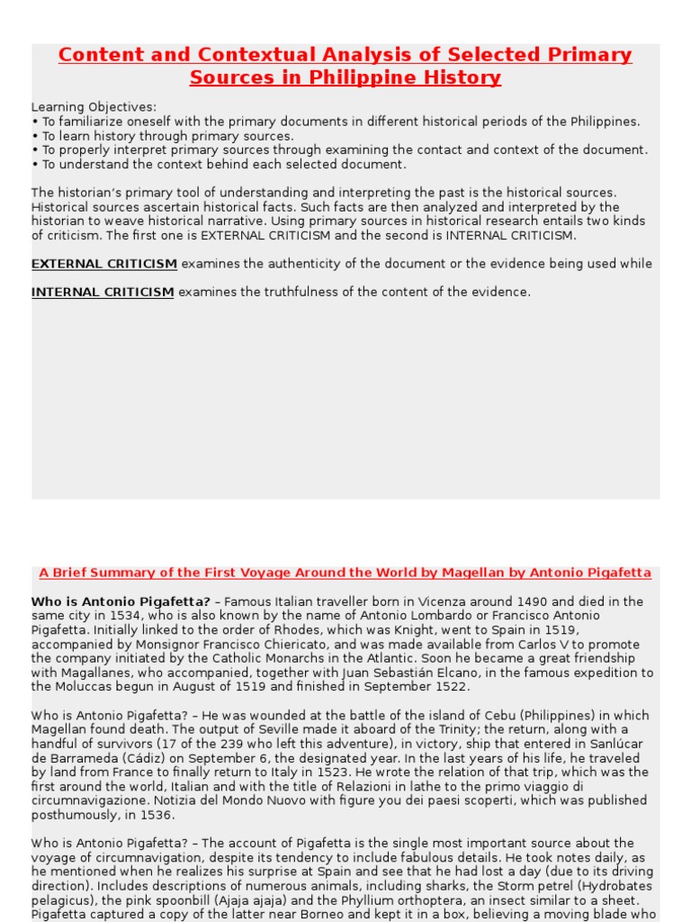 Content and Contextual Analysis of Selected Primary Sources in ...