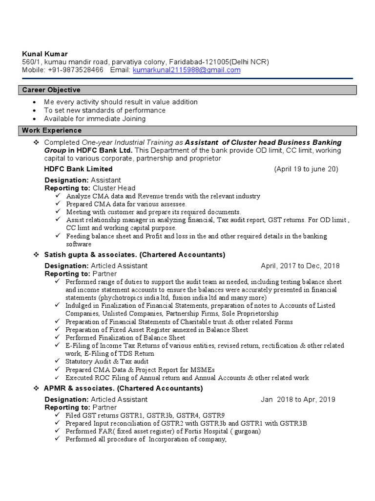 Kunal Kumar Resume | PDF | Balance Sheet | Accountant