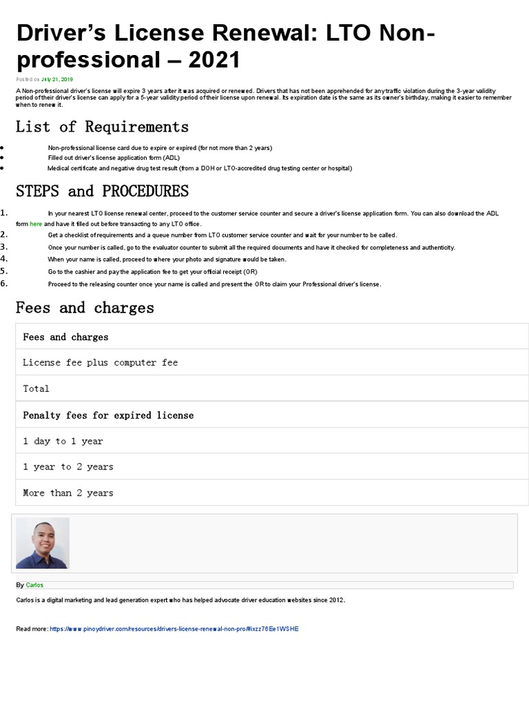 Driver's License Renewal: LTO Non-Professional - 2021: List of ...