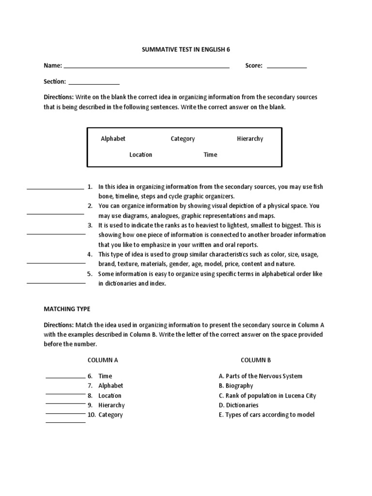 Summative Test in English 6 | PDF | Information | Evidence