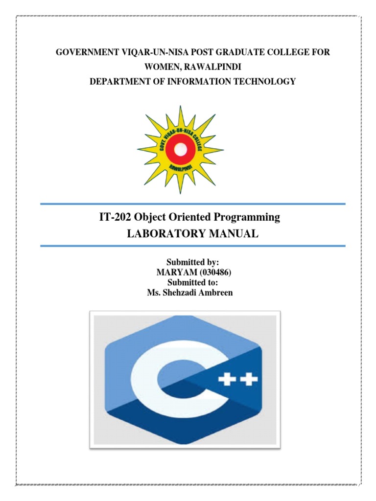 IT-202 Object Oriented Programming Laboratory Manual | PDF | Pointer (Computer Programming) | C++