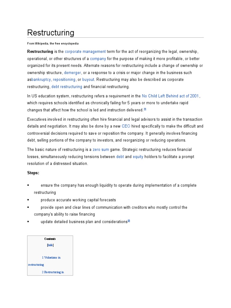 Restructuring: Corporate Management Company | PDF | Mergers And ...