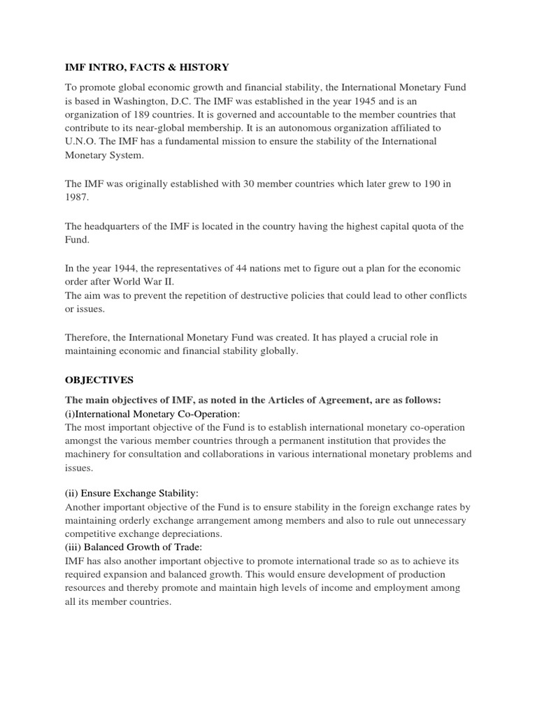 Imf Intro, Facts & History: The Main Objectives of IMF, As Noted in The ...