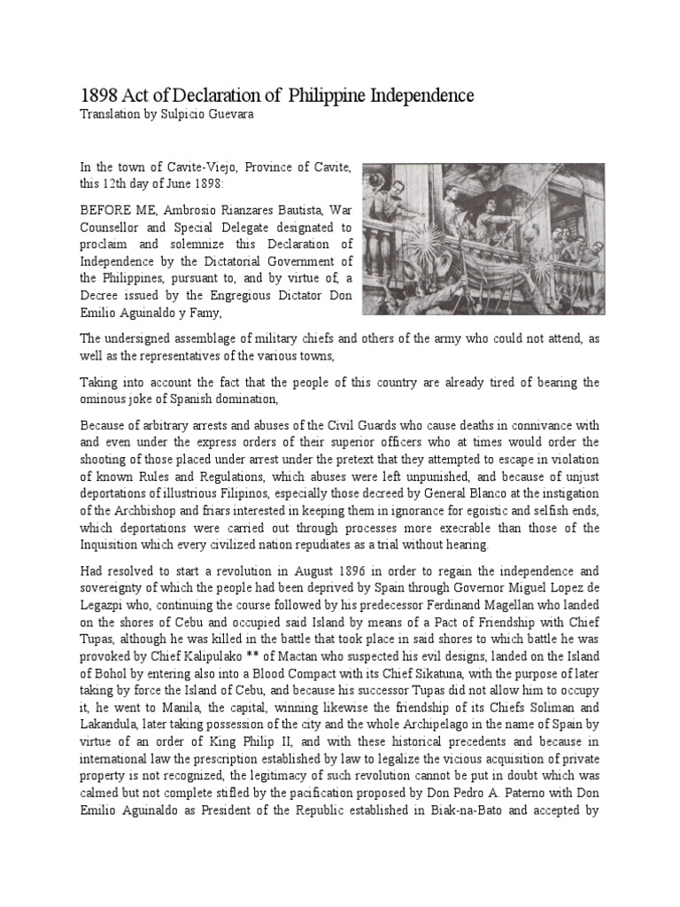1898 ACt of Declaration of Philippine Independence | PDF | Philippines
