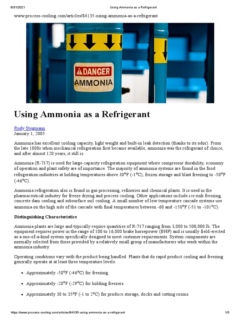 Using Ammonia As A Refrigerant | PDF | Refrigerator | Heat Exchanger