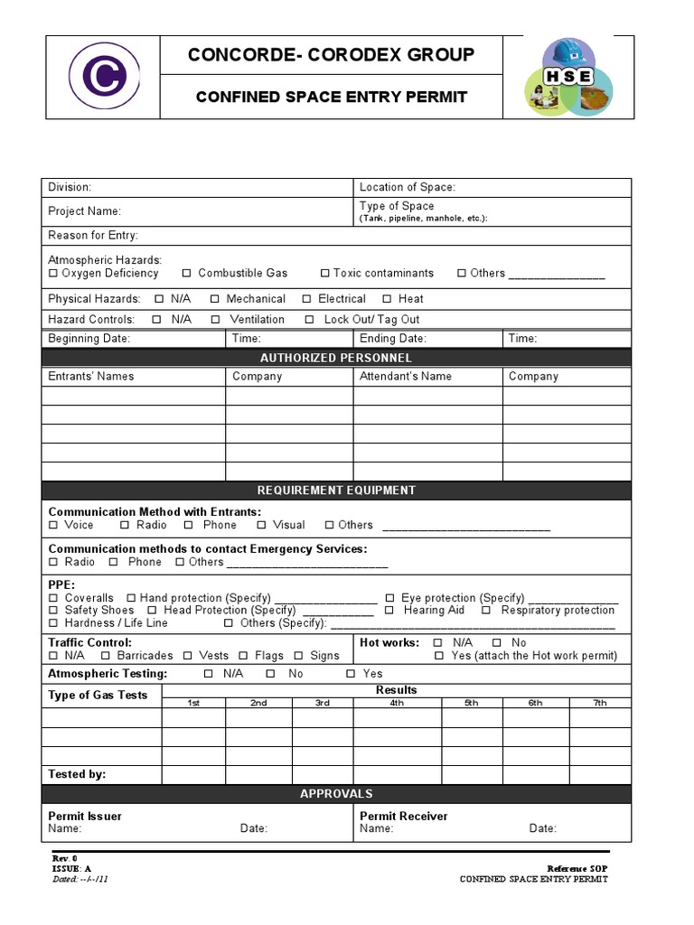 Confined Space Entry Permit | PDF | Working Conditions | Workplace