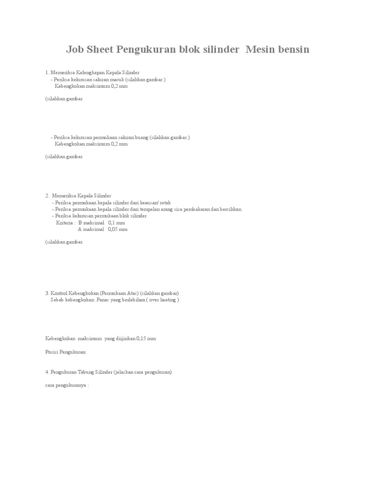 Job Sheet Pengukuran Blok Silinder Mesin Bensin | PDF | Griya & Taman ...