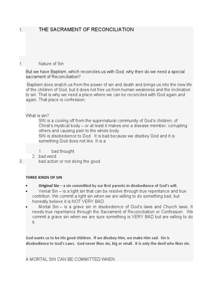 The Sacrament of Reconciliation | PDF | Penance | Confession (Religion)