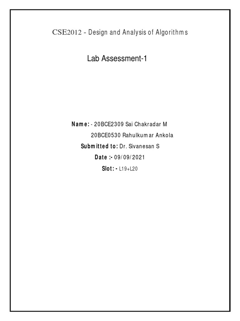 CSE2012 Lab Assignment 1 | PDF | Time Complexity | Computing CSE2012 Lab Assignment 1 | PDF | Time Complexity | Computing
